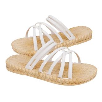 Yarnow Sandales &agrave; Bride Tress&eacute;e en Paille pour Femme Taille 38 Couleur Blanche Semelle Antid&eacute;rapante Sandales d&Eacute;t&eacute; Plates Plage et Tenue D&eacute;contract&eacute;e