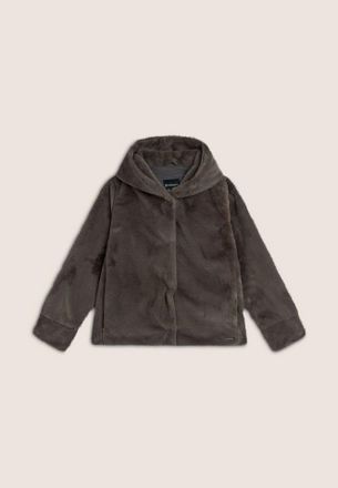 Freddy Pl&uuml;schjacke Freddy Kunstfelljacke mit Kapuze Grau