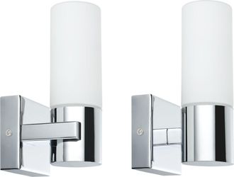 Paulmann 70354 Wandleuchten Gemini Wandstrahler IP44 ohne Leuchtmittel E14-Sockel max. 2x20W Flurlicht 2er Pack Chrom Satin Metall Glas
