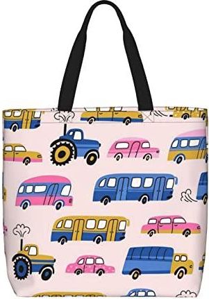Generic Sac Fourre-Tout Camion &Eacute;quip&eacute; DUn Bus Scolaire, V&eacute;hicule De Dessin Anim&eacute; Sac Fourre Tout Femme Pliable De Grande Capacit&eacute; Sacs En Toile, Pour &Eacute;cole, V