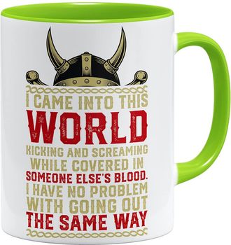 OM3 Wikinger Tasse mit Spruch Odin Nordmann Krieger Berserker Walhalla - Keramik Becher - 11oz 325ml - Beidseitig Bedruckt - Hellblau