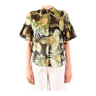 Twinset Schwarze Blumen Baumwollhemd - - Blouses & Shirts - Damen - Mehrfarbig - XS