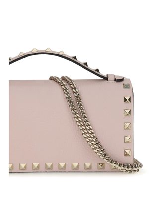 Valentino Garavani Womens Chain Wallet Rockstud Rose Quartz Calf Leather & Purses