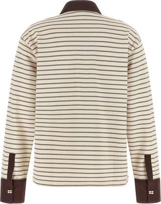 Ganni Striped Cotton Piquet Polo Shirt - Cream