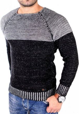 Reslad Strickpullover Reslad Strickpullover Herren Two Tone Rundhals Pullover Grobstrick (1-tlg) Strick-Pulli Männer Colorblock