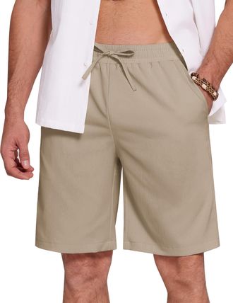 Coofandy Kurze Hosen Herren Khaki Casual Sommershorts mit Kordelzug Leichte Strandshorts für Männer Shorts Beach Holiday Herrenshorts Kurze Sommer Hose Loose F