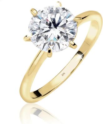 Elli Ringe - Ring Solitär 375 Gelbgold Zirkonia Geschenkidee - Gr. 52 MM - in Weiß - für Damen