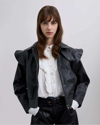 Scalpers Lederjacke in Schwarz mit R&uuml;schen