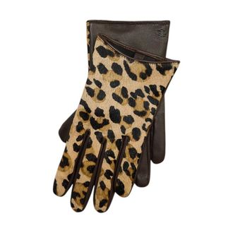 Ralph Lauren Gants en peau lain&eacute;e et cuir de mouton imprim&eacute; ocelot - Femme - Accessoires - Brun - Taille: L
