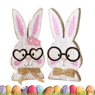 Generic H&ouml;lzerne -Dekoration - Set aus Zwei 17,8 x 7,6 cm gro&szlig;en Tischschildern, rustikalen Bauernhaus-Ostertafeln, antikem Tablett-Mittelst&uuml;ck, Fr&uuml;hlingsdeko