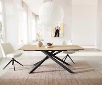 DELIFE Esstisch Edge Boot 200x100 Keramik Laminam Sabbia Eichefarbig Kreuzgestell Rechteck Schwarz, Esstische