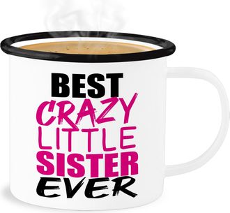 Shirtracer Emaille Becher Blechbecher - Tassen - Best Crazy Little Sister I Kleine Schwester Geschenk - 300 ml - Weiß Schwarz - lil sis verrückte tasse schwester