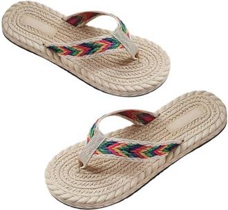 UPKOCH Sandales Plage Femme Imitation Paille Légères et Résistantes Semelle Antidérapante Tongs Plates été Confortable Mode Couleur Aléatoire Couleur Aléatoi