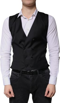 Dolce & Gabbana Black Wool Formal Dress Men Waistcoat Vest Virgin Silk Polyester