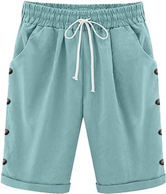 Generic Bermuda pour femme longueur genou en coton décontracté avec cordon de serrage, grande taille, taille élastique, short long avec poches, BU1., XXL