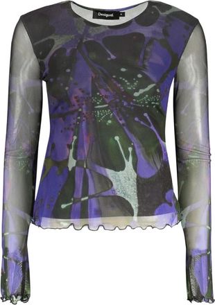 Desigual Dots Leaf Lacroix Langarmshirt - - Tops - Damen - Blau - XS