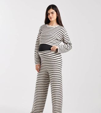Mama Licious Maternity - Umstands-Strickhose in Schwarz und Cremewei&szlig; gestreift mit weitem Bein und &Uuml;berbauchbund, Kombiteil