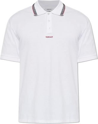 Versace Homme, Tops, Blanc, Taille: M Polo en Piqu&eacute; de Coton avec Logo Brod&eacute;