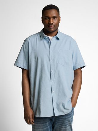 Tom Tailor Kurzarmhemd TOM TAILOR PLUS, Herren, Gr. 5XL, N-Gr, blau (light blau dot structure), Web, Obermaterial: 100% Baumwolle, gepunktet, weit h&uuml;ftbedeckend,