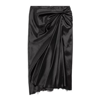 Balenciaga Schwarzes Satin Drapiertes Midi-Kleid - - Skirts - Damen - Schwarzk - XS