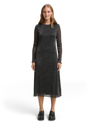 Tom Tailor Damen 1048607 Midi-Meshkleid Mit Glitzer-Effekt, 39234 - Black with Silver, XS EU