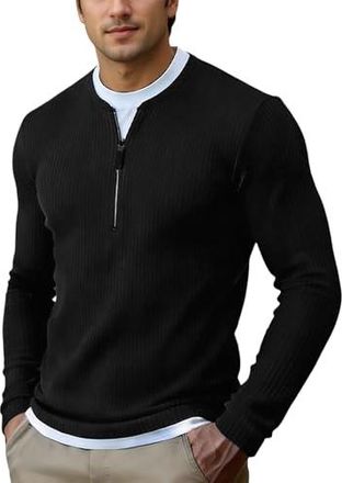 Generic Sweat-shirt pour homme uni textur&eacute; &agrave; manches longues d&eacute;contract&eacute; demi-fermeture &eacute;clair pull ample confortable respirant v&ecirc;tements de sport pour la mar