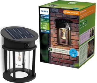 Philips Geri UltraEfficient Solar-Wandleuchte für den Außenbereich, rund, austauschbare Solarlampe, Bewegungssensor, 2700K warmweißes Licht, Schwarz