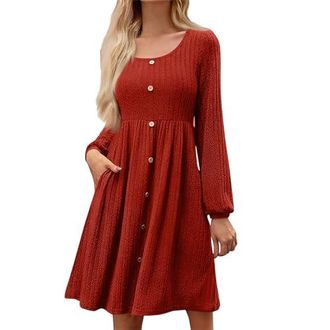Generic Robe en tricot &agrave; manches longues pour femme - Longueur genou - Robe dautomne tendance - Robe d&eacute;t&eacute; 2025 - Robe maxi &eacute;paules d&eacute;nud&eacute;es, rouge, XXL