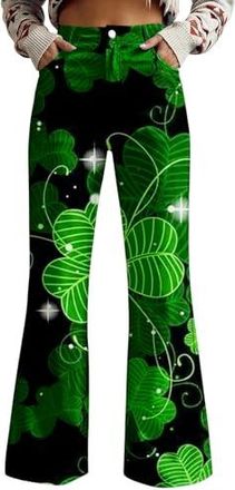 Generic HUIFUAO Pantalon de la Saint-Patrick pour femme - Pantalon tr&egrave;fle amusant - Costume irlandais de la St Paddy - Pantalon de tr&egrave;fle irlandais - Grande t