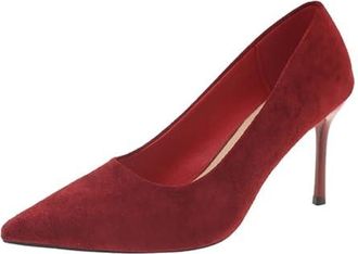 Generic Escarpins &agrave; talons hauts en velours pour femme - Bout pointu - Classique - Pour le bureau et le mariage, Rouge, 38.5 EU