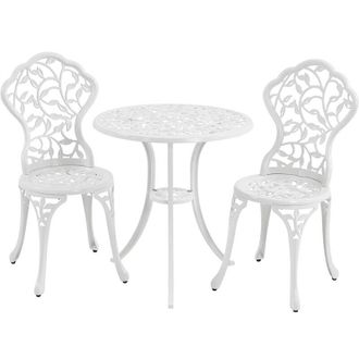 Yaheetech Yaheetech Ensemble de Bistrot en M&eacute;tal 3 Pi&egrave;ces Set Bistrot Design Vintage Feuillage Table de Jardin et 2 Chaises pour Terrasse V&eacute;randa Balcon Porche