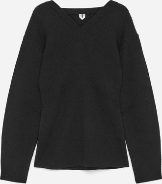 Arket Pullover Mit V-Ausschnitt Aus Wolle Und Baumwolle -Schwarz