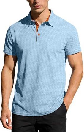 Generic Polo jacquard &agrave; manches courtes et demi-boutons pour homme, pull tendance &agrave; col revers, doux, extensible et respirant pour homme pour int&eacute;rieur et ext