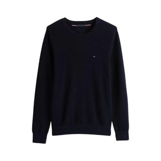 Tommy Hilfiger Texturierter Baumwoll-Pullover mit Rundhalsausschnitt - - Knitwear - Herren - Blau - S