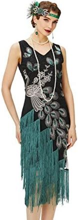 Babeyond Robe à Franges et à Motif de Paon à Sequins de Style rétro années 1920, Gatsby Le Magnifique