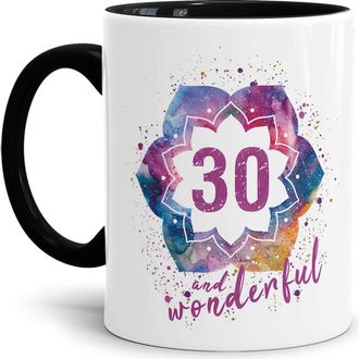 Tassendruck Geburtstags-Tasse 30 and Wonderful Geburtstags-Geschenk zum 30. Geburtstag als Geschenkidee für die Frau/Abstrakt/Bunt/Kaffeetasse/Innen & Henkel Schw