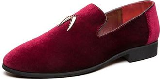 Generic Mocassins tendance &agrave; enfiler en m&eacute;tal &agrave; franges &agrave; bout rond en velours pour homme - Noir, bleu, rouge, Rouge, 45 1/3 EU
