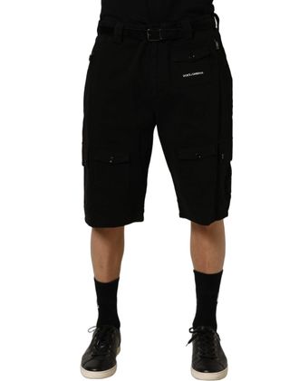 Dolce & Gabbana Black Cotton Mid Waist Men Cargo Shorts Elastane