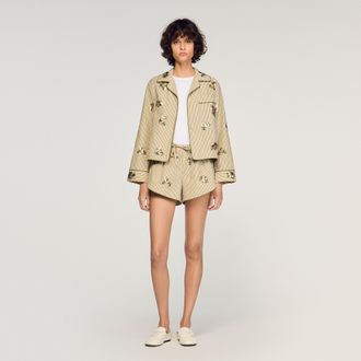Sandro Gestreifte Shorts, Blumenstickerei