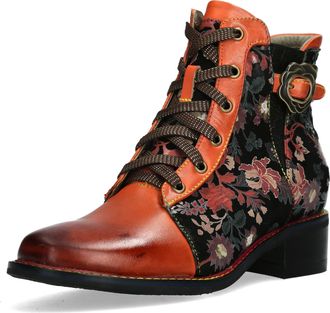 Laura Vita Damen Stiefelette mit Blumenmuster und floraler Schnalle Emcmao 67, Größe:38 EU, Farbe:Orange