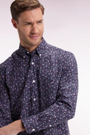 Eden Park Chemise En Coton Marine &Agrave; Micro-motifs Fleurs Coupe Droite