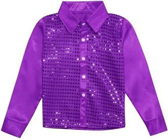 Generic Chemise &agrave; paillettes pour enfant gar&ccedil;on - Costume de carnaval - Style r&eacute;tro des ann&eacute;es 80 et 90 - Chemise &agrave; paillettes - Col &agrave; revers - Manches longue