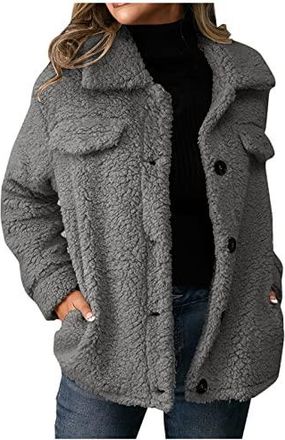 Generic Manteau cardigan à manches longues pour femme - Automne et hiver - Polaire double face - Style décontracté - Couleur unie - Poches boutonnées, gris, X