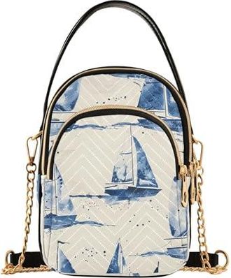 Mnsruu Sac à bandoulière pour femme, motif voiliers, océan, blanc, sac à main, petit sac à bandoulière avec sangle réglable