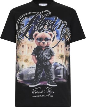 Philipp Plein Homme, Tops, Noir, Taille: XL Round Neck T-Shirt Teddy