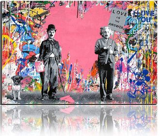 Annick Goutal Five-Seller Graffiti Chaplin Und Einstein Leinwand Ölgemälde Wand Kunstdruck Auf Leinwand Abstrakt Herz Hintergrund Kunstwerk Wanddekoration (80 x 120