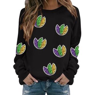 Generic Pull imprim&eacute; pour femme - D&eacute;contract&eacute; &agrave; manches longues - Haut l&eacute;ger &agrave; manches longues - Col rond - Pull d&eacute;contract&eacute; - Noir