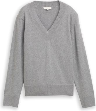 Tom Tailor Damen 1049138 Strickpullover Mit V-Ausschnitt, 21373 - Medium Silver Grey Melange, L EU