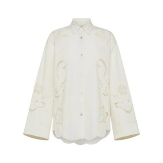 Forte_Forte Femme, Blouses et Chemises, Blanc, Taille: 40 FR Chemise en coton avec broderie M&eacute;moires denfance
