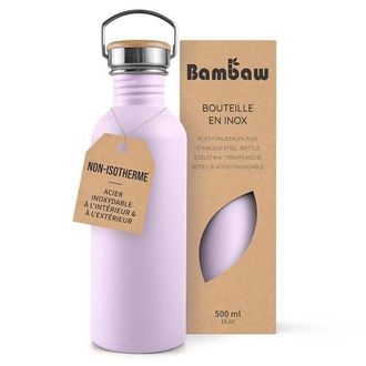Bambaw Gourde Inox 500ml, Gourde Enfant Inox Violette, Gourde Sport Non-Isotherme, Bouteille dEau, Bouteille 500ml sans BPA - Lilas Clair